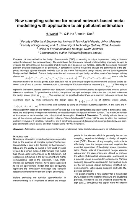 Pdf New Sampling Scheme For Neural Network Based Meta Modelling With Application To Air