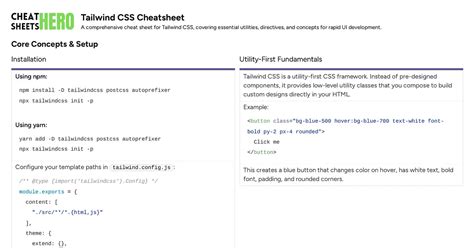 Tailwind Css Cheatsheet Cheat Sheets Hero