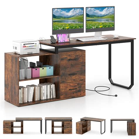 L Shaped Computer Desk With 3 Drawers And 2 Shelves 140 Cm Reversible