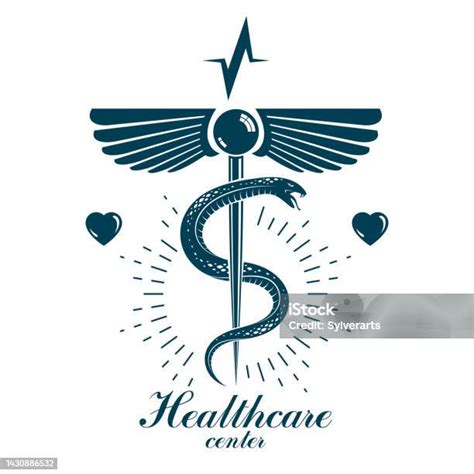 심장 모양과 심전도 차트를 사용하여 만든 Caduceus 벡터 개념 적 로고 헬스케어 사업에 사용하기 위한 심장 재활 센터 벡터 로고타입 로고에 대한 스톡 벡터 아트 및