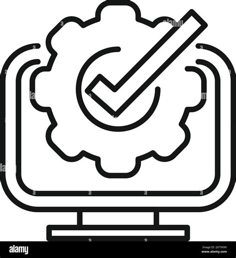 Line Art Vector Icon Depicting A Computer Screen With A Quality Check Symbol Stock Vector Image