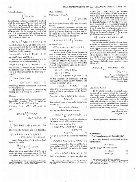 Comment On On Invariance And Sensitivity Ieee Journals And Magazine