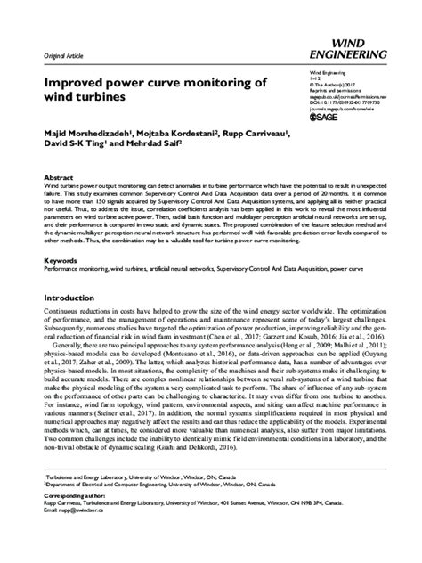 Pdf Improved Power Curve Monitoring Of Wind Turbines Mehrdad Saif