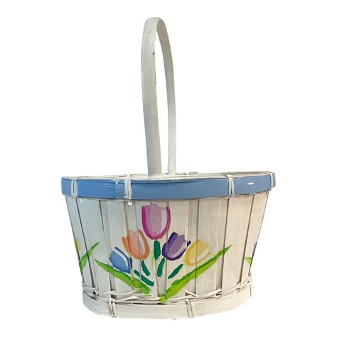 Vintage Boho Chic Arts And Crafts Hand Painted Split Reed Spring Tulip