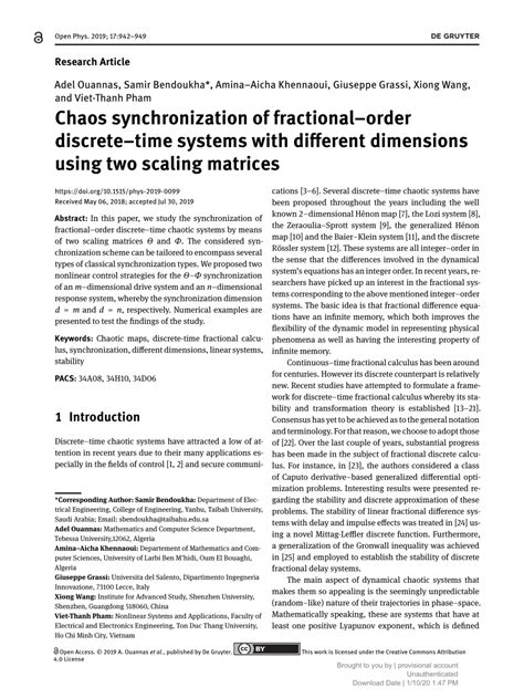 Pdf Chaos Synchronization Of Fractionalorder Discretetime Systems