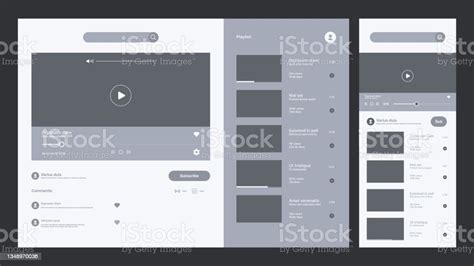 비디오 튜브 인터페이스 멀티미디어 웹 디자인 페이지 Ui 디스플레이 레이아웃 비디오 레코드 미리보기 다양한 Divices에 대