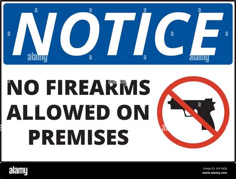 Notice No Firearms Allowed On Premises Sign Isolated On A White