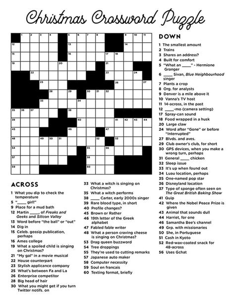Printable Christmas Crossword Puzzles Adults