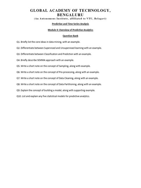 Module 4 Question Bank Overview Of Predictive Analytics Pdf