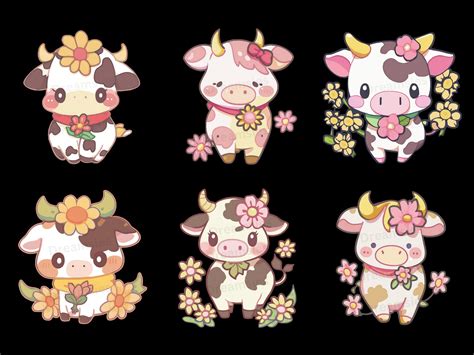 Cute Cow Clipart Png Clipart Commercial Use Kawaii Cow Clipart Instant Download Flower