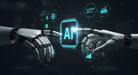 Ai Artificial Intelligence Technology Robot Hands Touching Digital Interface Concept Design