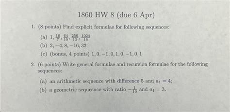 Solved 1 8 Points Find Explicit Formulae For Following