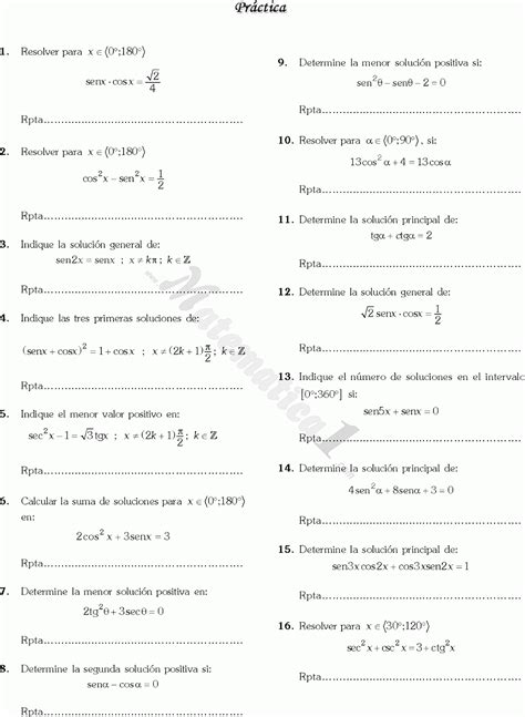 Ecuaciones Trigonometricas Ejercicios Resueltos De Secundaria O Colegio