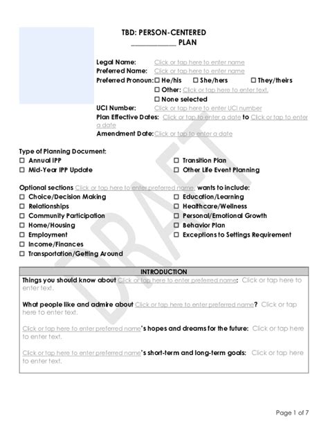 Fillable Online Revised Example Person Centered Service Plan Fax Email Print Pdffiller