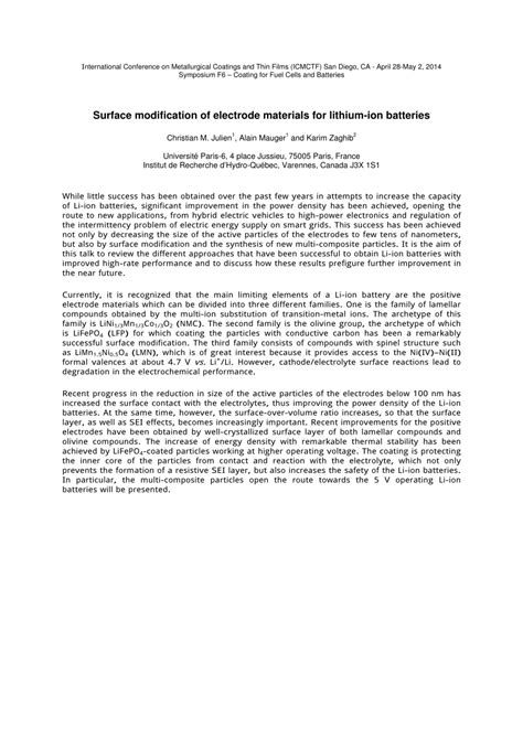 Pdf Surface Modification Of Electrode Materials For Lithium Ion Batteries