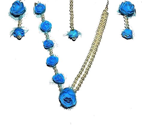 Craftcart Artificial Pollen Sky Blue Beaded Necklace Set Size