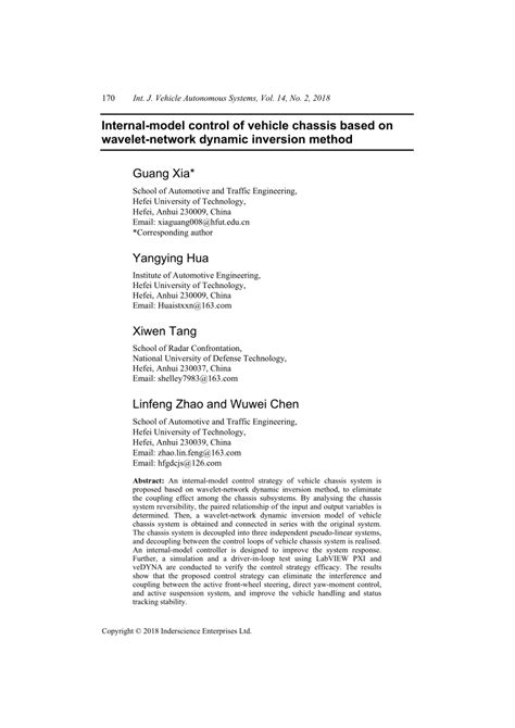 Pdf Internal Model Control Of Vehicle Chassis Based On Wavelet