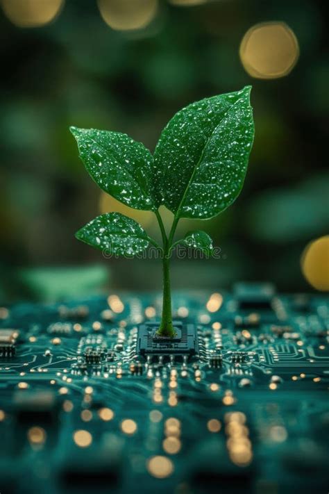 Nature Technology A Green Plant Sprouting From A Circuit Board Symbolizing The Connection