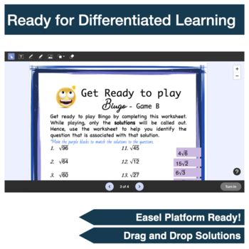 Simplify Perfect Squares Simple Radicals While Playing Bingo By JTreasures