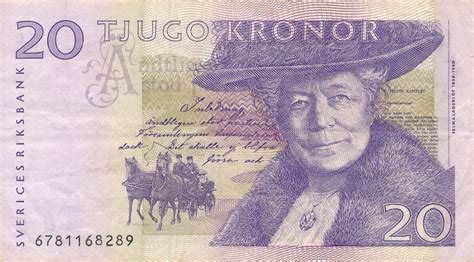 Schweden 20 Kronor 1991 Banknote Tjugo Kronor Selma Lagerlöf Sign Stefan Ingves Iii Ma Shops