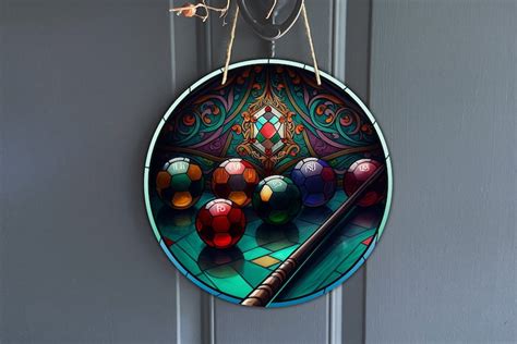 Vintage Faux Stained Glass Billiards Design Colorful Snooker Balls And