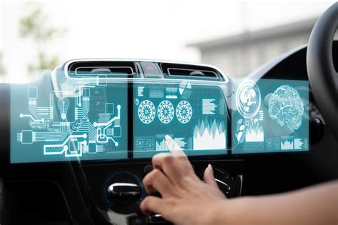 Premium Photo Futuristic Vehicle And Graphical User Interface Intelligent Car Connected Car