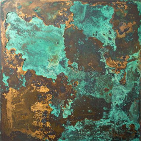 Abstract Square Of Oxidized Copper And Bronze Metallic Patina Texture