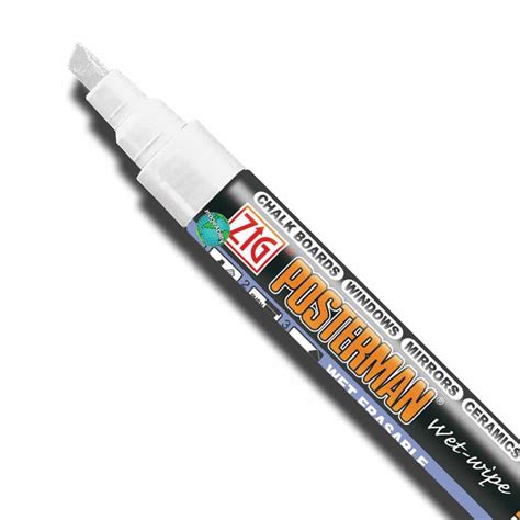 White Wet Wipe Broad Chisel 6mm Tip Marker By Zig Posterman