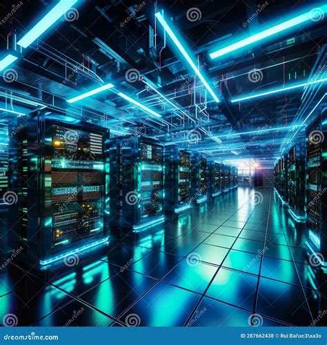 A High Tech Futuristic Data Center Backend Database Server Room