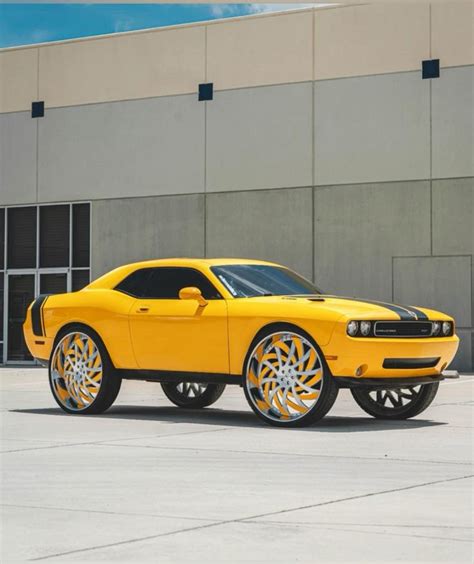 💛offglass💛 Custom Car With Wide Rims Yellow Suv With Large Black