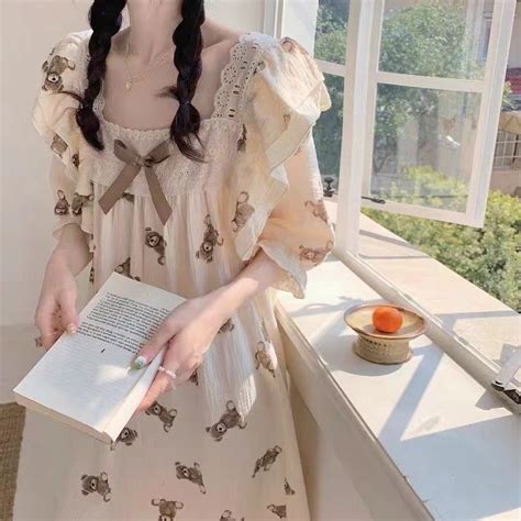 Jual Hannah Daster Aesthetic Baju Tidur Wanita Piyama Import Motif Bear