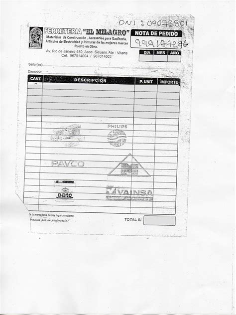Nota De Pedido Pdf Pdf