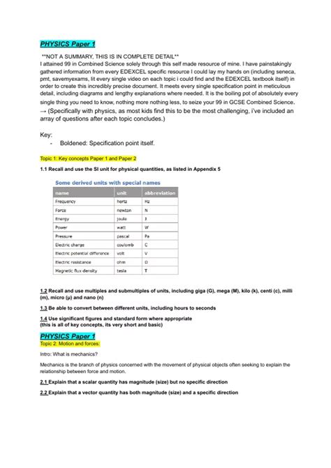 Grade 99 Edexcel Combined Science Physics Paper 1 Most Detailed Notes You Ll Ever Find Better
