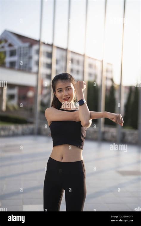 Active Healthy Asian Woman Exercising Athletes In Fitness Clothes