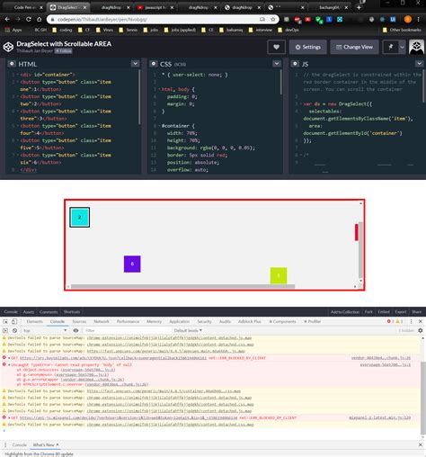 Code Pen Example Drag Select With Region Has Glitches When Copied Locally No Console