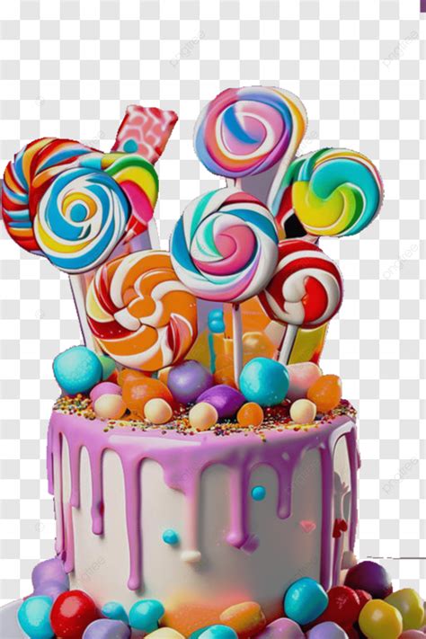 사탕과 막대사탕을 얹은 화려한 케이크가 무료로 제공됩니다 화려한 케이크 토핑 Png 일러스트 및 이미지 에 대한 무료 다운로드 Pngtree