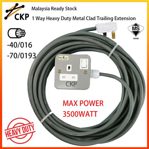 1 Gang 13a Metal Clad Heavy Duty Trailing Socket Extension 15 Meter 70 0193 Max Power 3500 Watt