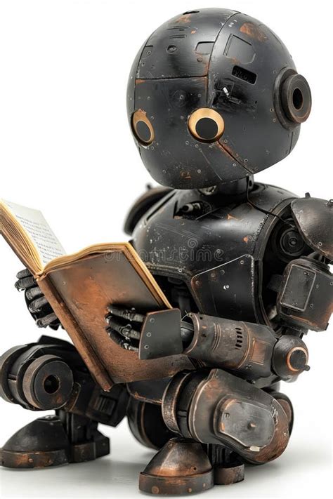a robot reading a book on a white background generative ai stock