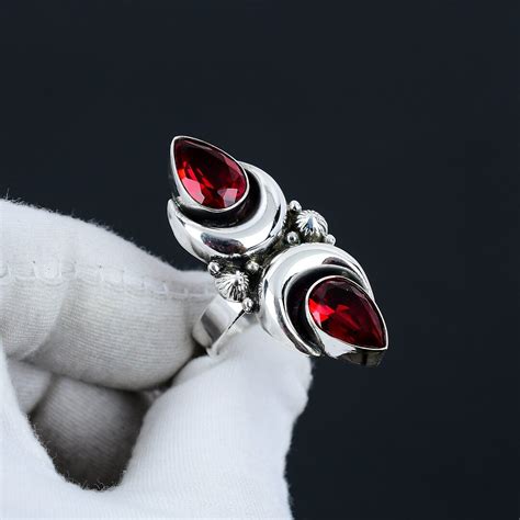 Red Garnet Ring 925 Sterling Silver Jewelry Ring Red Garnet Gemstone