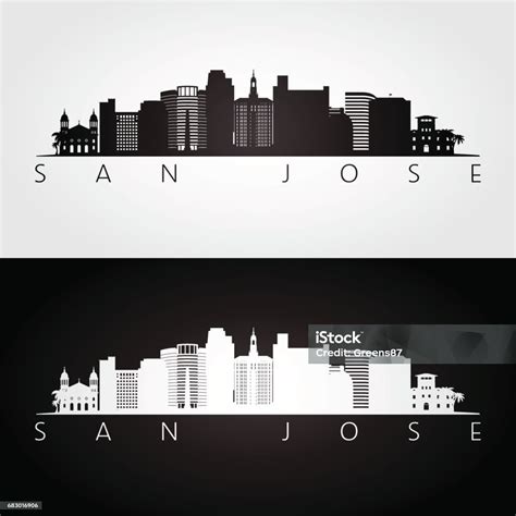 미국 산호세 명소와 스카이 라인 실루엣 흑인과 백인 디자인 벡터 일러스트 레이 션 캘리포니아 산호세에 대한 스톡 벡터 아트 및 기타 이미지 캘리포니아 산호세 캘리포니아