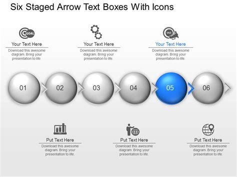 Ud Six Staged Arrow Text Boxes With Icons Powerpoint Template Slide PowerPoint Slide Templates