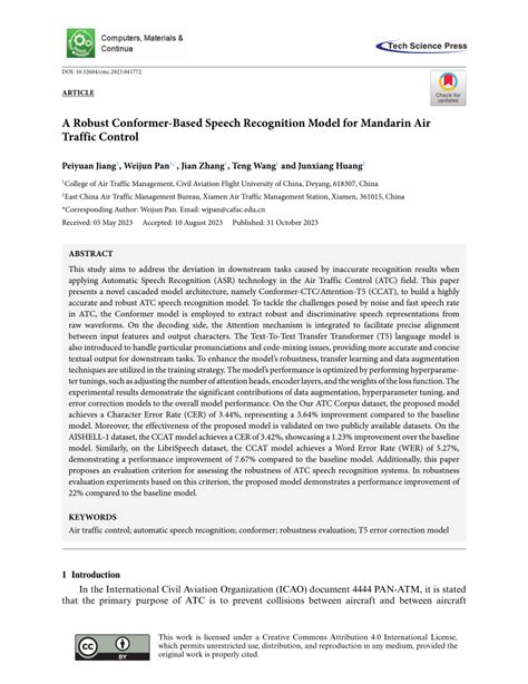 Pdf A Robust Conformer Based Speech Recognition Model For Mandarin Air Traffic Control