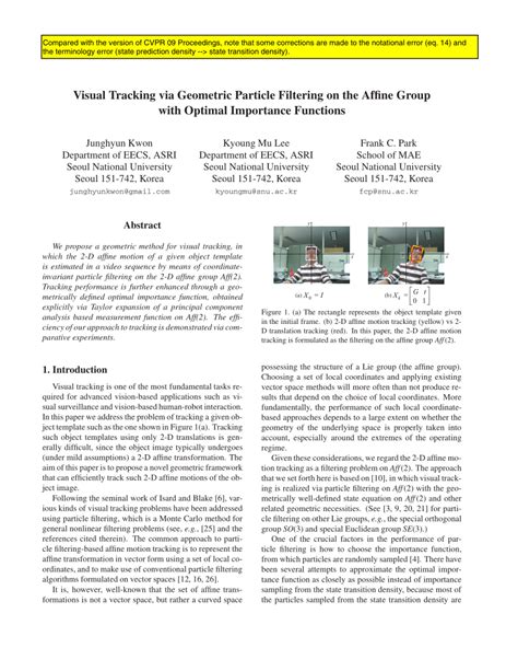 pdf visual tracking via geometric particle filtering on the affine