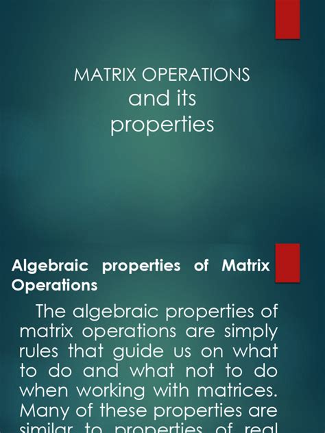 31 Algebraic Properties Of Matrix Operationspptx Pdf Matrix Mathematics Functional
