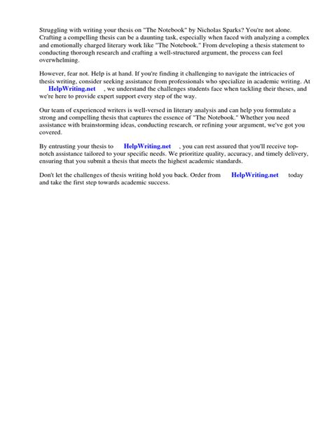 thesis for the notebook by nicholas sparks pdf