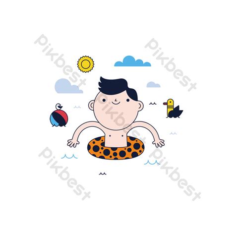 물 속에서 수영하는 어린 소년 만화 일러스트 Png Ai 무료 다운로드 Pikbest