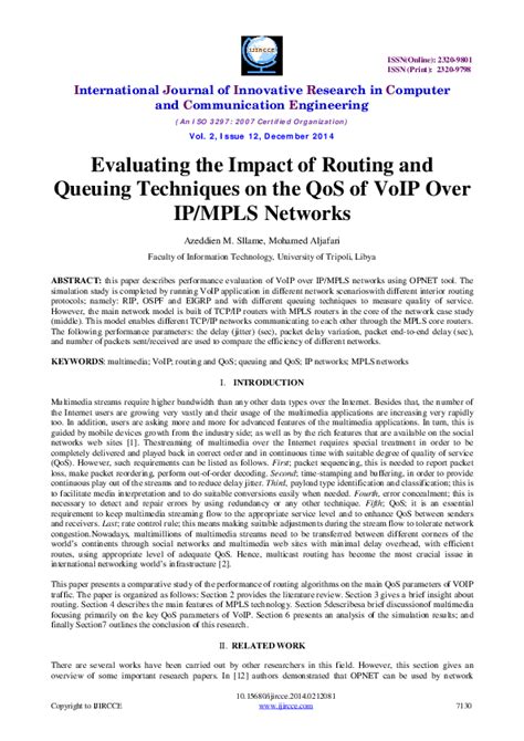 Pdf Evaluating The Impact Of Routing Andqueuing Techniques On The Qos Of Voip Overipmpls Networks