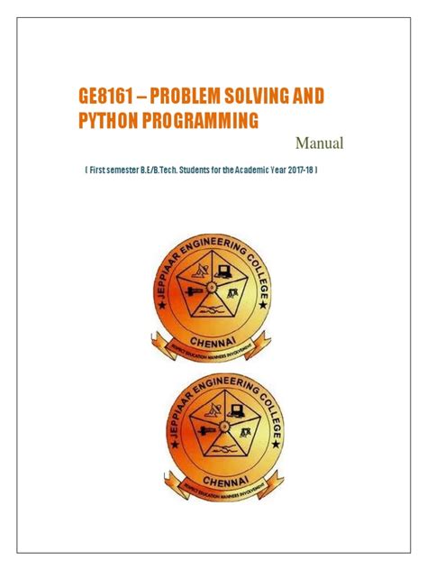 Ge8161 Problem Solving And Python Programming Manual Pdf