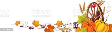 텍스트 가 야채 나뭇잎과 나무 바퀴 벡터 일러스트 레이 션에 대 한 공간을 가진 추수 감사절 배너 0명에 대한 스톡 벡터 아트 및 기타 이미지 Istock