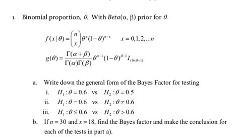 Solved Binomial Proportion A With Betaα β Prior For A I